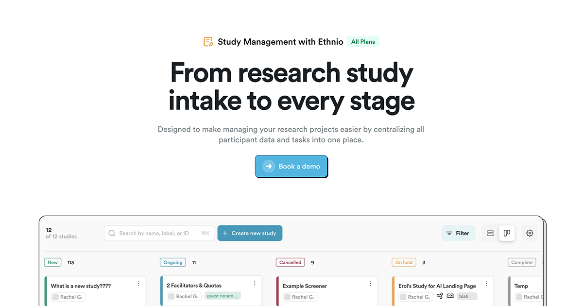 Study management with Ethnio Pool